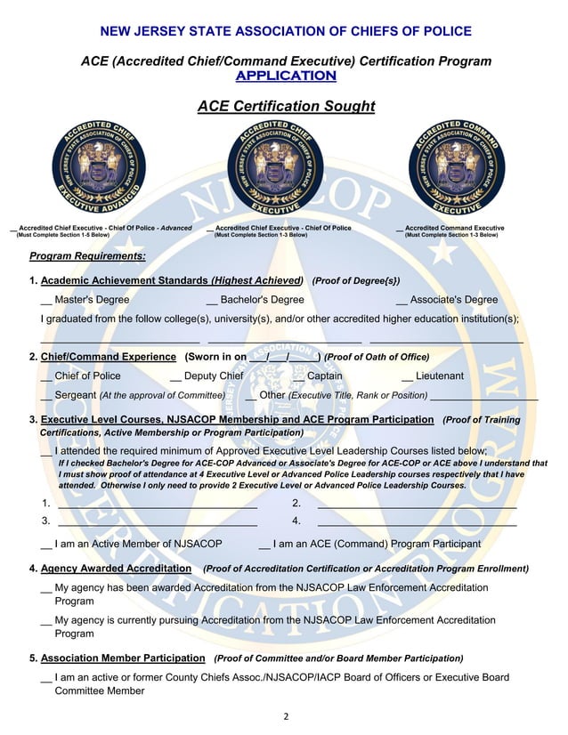 NJSACOP ACE Certification Program Application | PDF