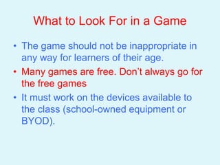 Game-based Learning for English Language Learners | PPT