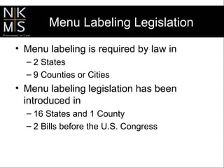 Nkms Webinar Menu Labeling.06.17.09 | Food Industry | Industries