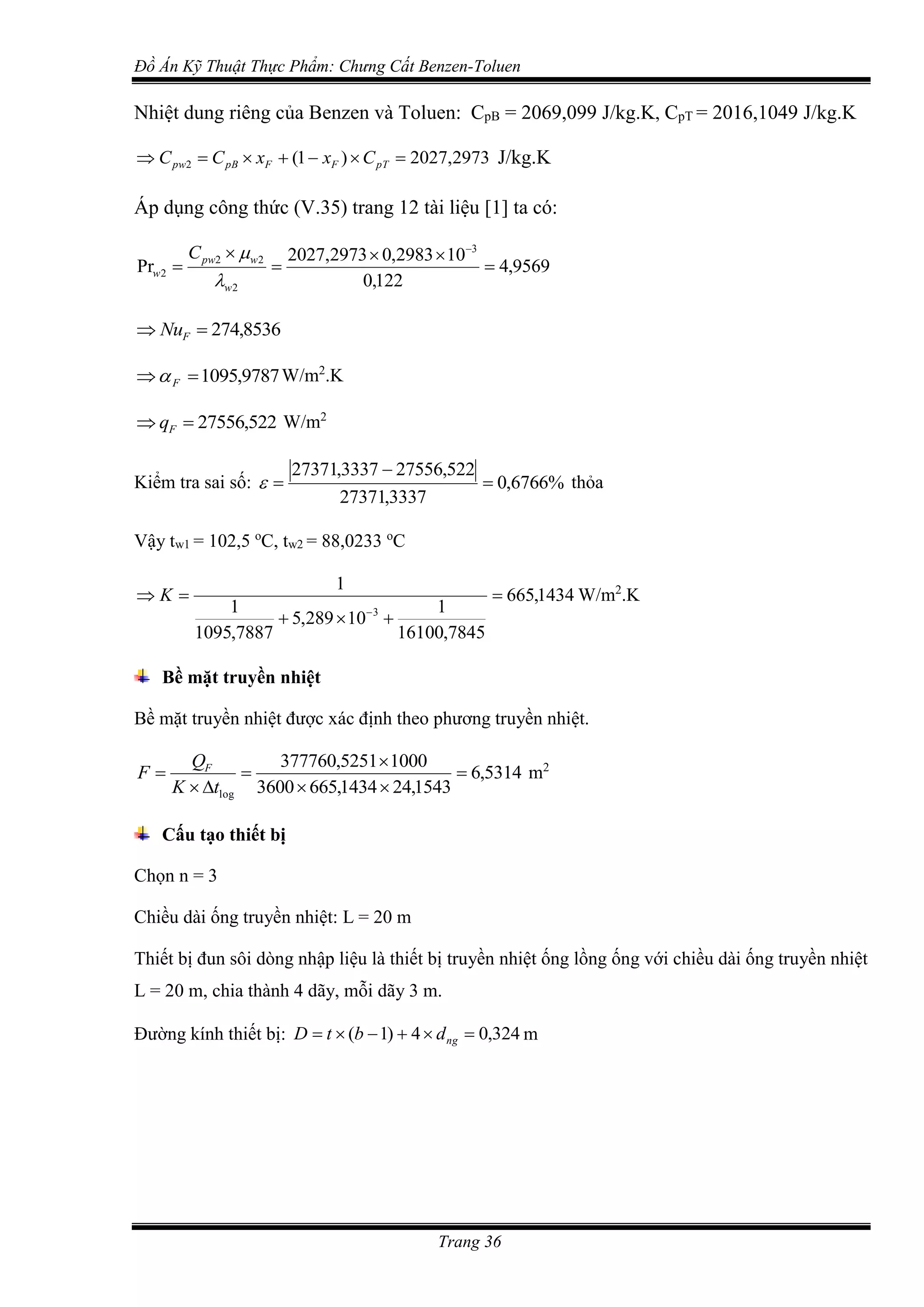 Đồ Án Kỹ Thuật Thực Phẩm Chưng Cất Benzen-Toluen. | DOC