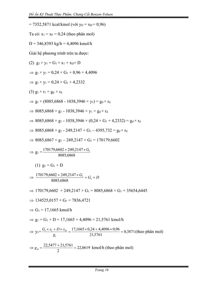 Đồ Án Kỹ Thuật Thực Phẩm Chưng Cất Benzen-Toluen. | DOC
