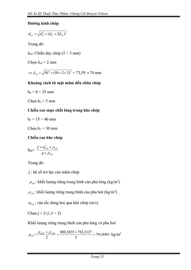 Đồ Án Kỹ Thuật Thực Phẩm Chưng Cất Benzen-Toluen. | DOC