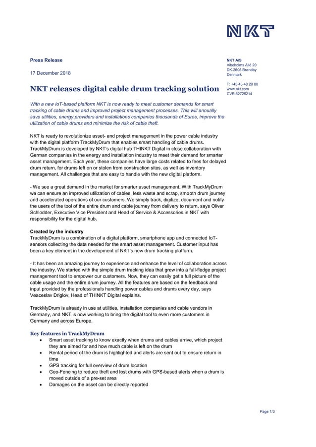 Nkt releases digital cable drum tracking solution | PDF