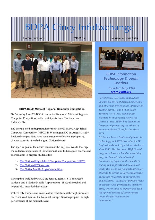 Newsletter: BDPA Cincinnati (August 2015) | PDF