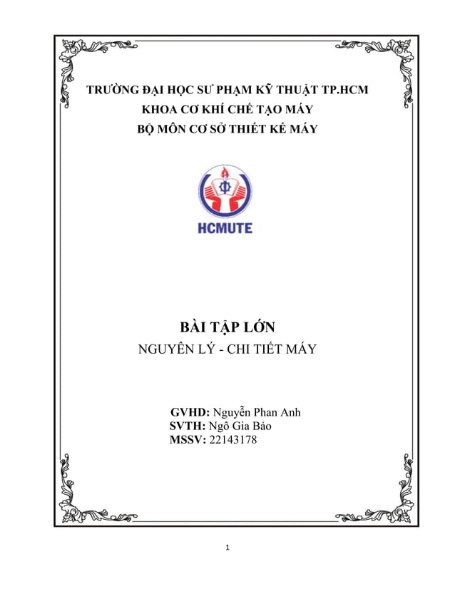 bài tập lớn nguyên lí chi tiết máy đại học SPKT | DOCX