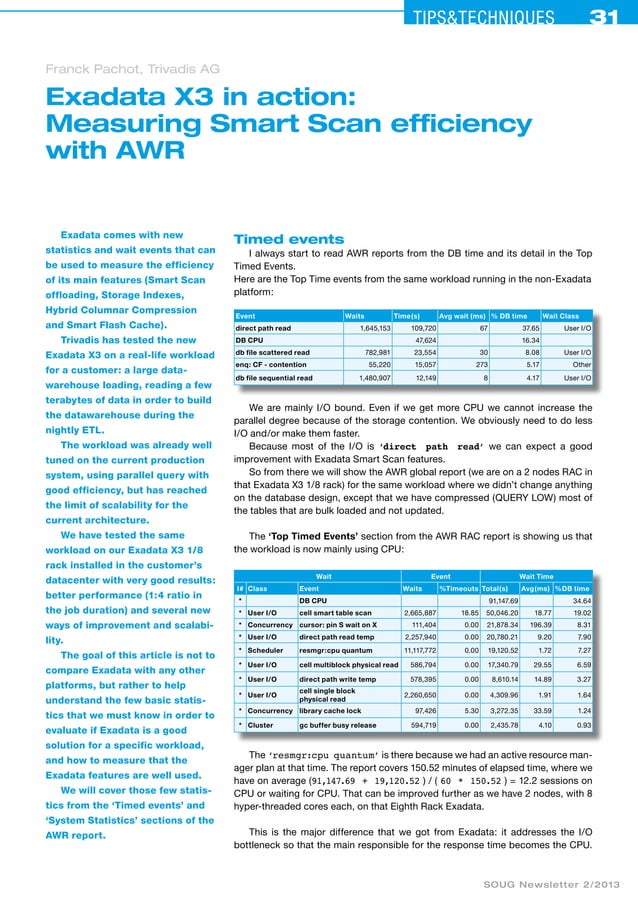 Exadata X3 in action: Measuring Smart Scan efficiency with AWR | PDF
