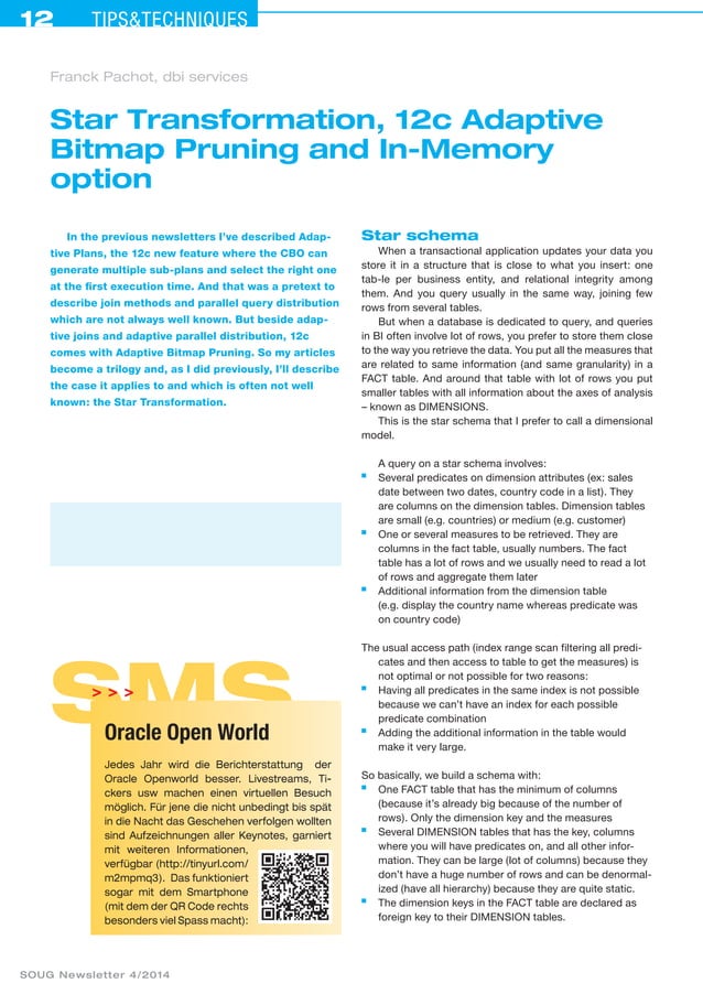 Star Transformation, 12c Adaptive Bitmap Pruning and In-Memory option | PDF