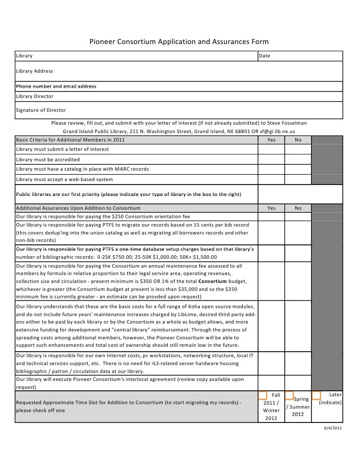 Nla, 2011, pioneer's progress, application and assurances form