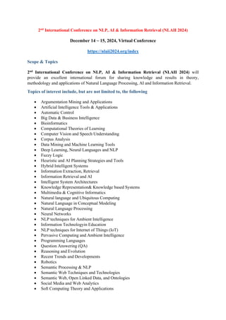 2nd International Conference on NLP, AI & Information Retrieval (NLAII ...