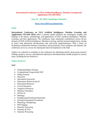 International Conference on NLP, Artificial Intelligence, Machine Learning and Applications ...