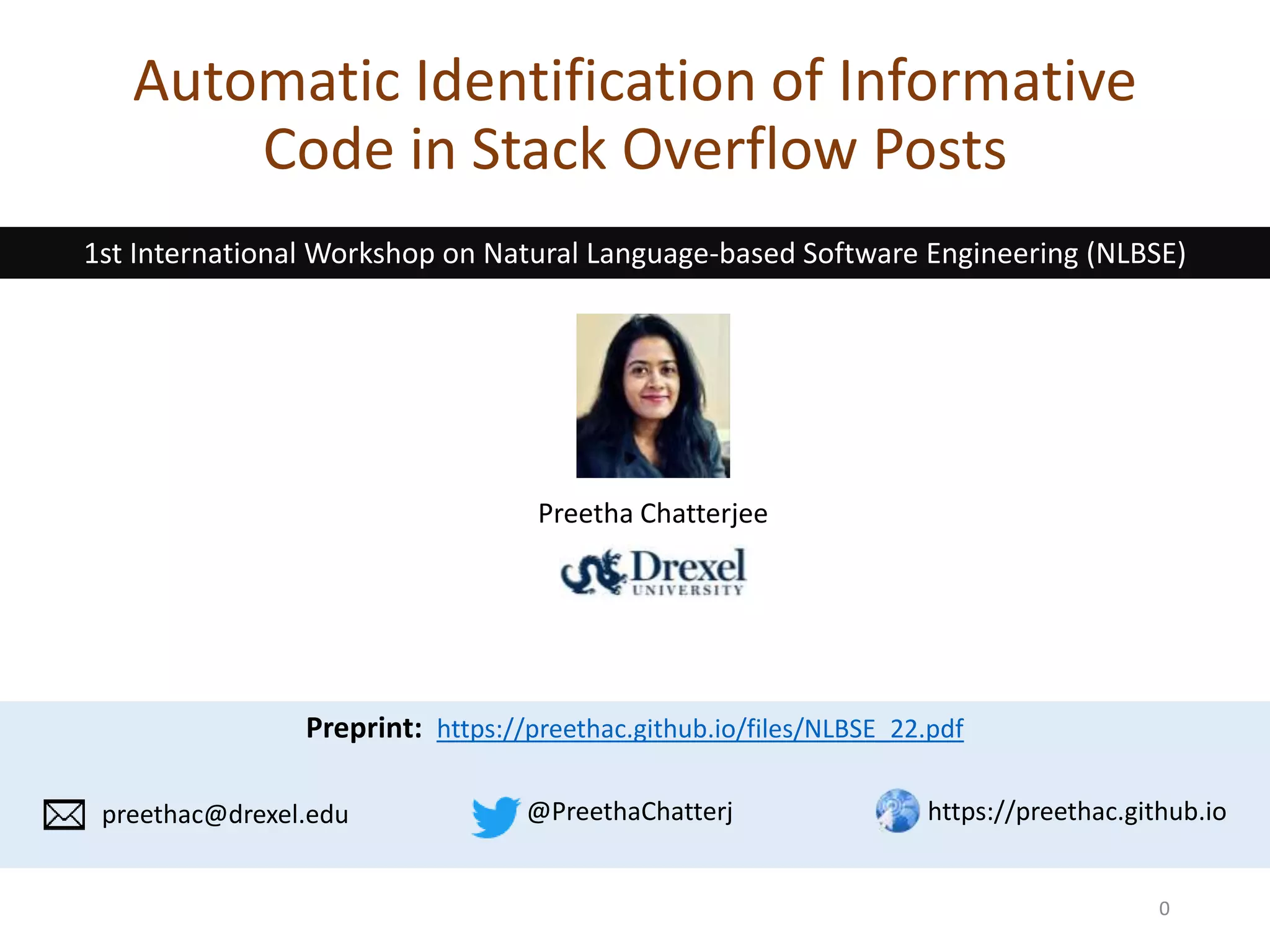 Automatic Identification Of Informative Code In Stack Overflow Posts Ppt 