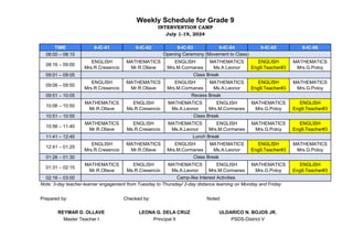 NLC 2024 Schedule for Intervention Camps | PDF