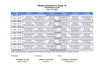 NLC 2024 Schedule for Intervention Camps | PDF