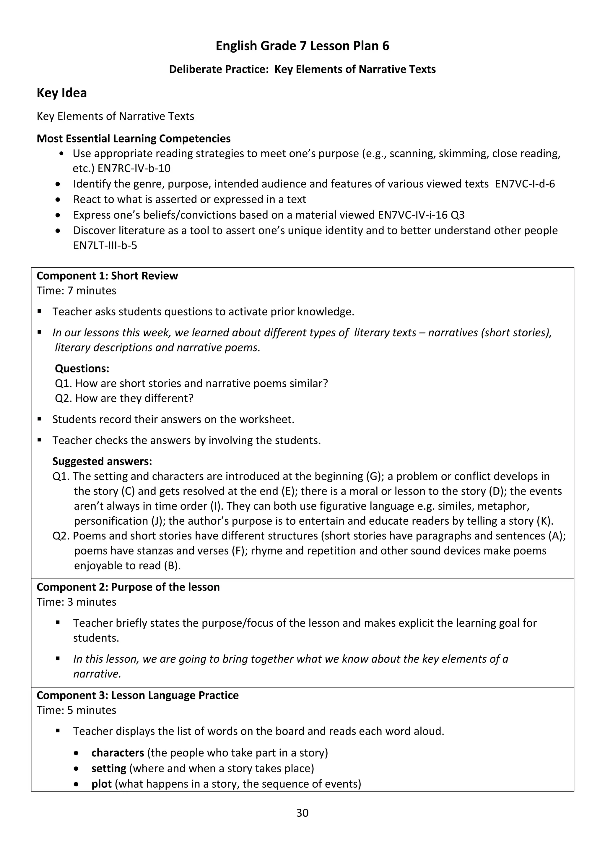 NLC English 7 Consolidation Lesson plan for teacher | PDF