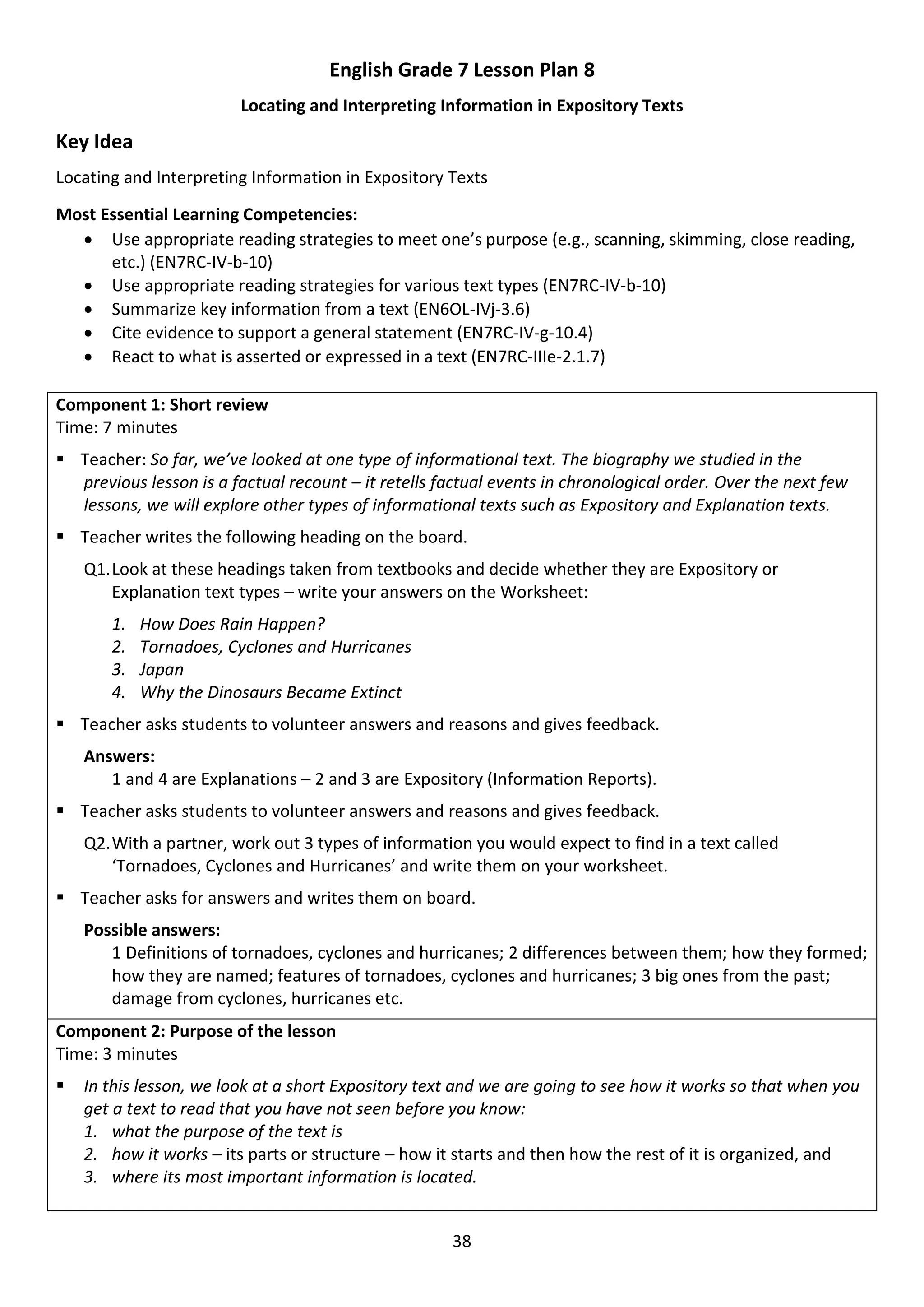 NLC English 7 Consolidation Lesson plan for teacher | PDF