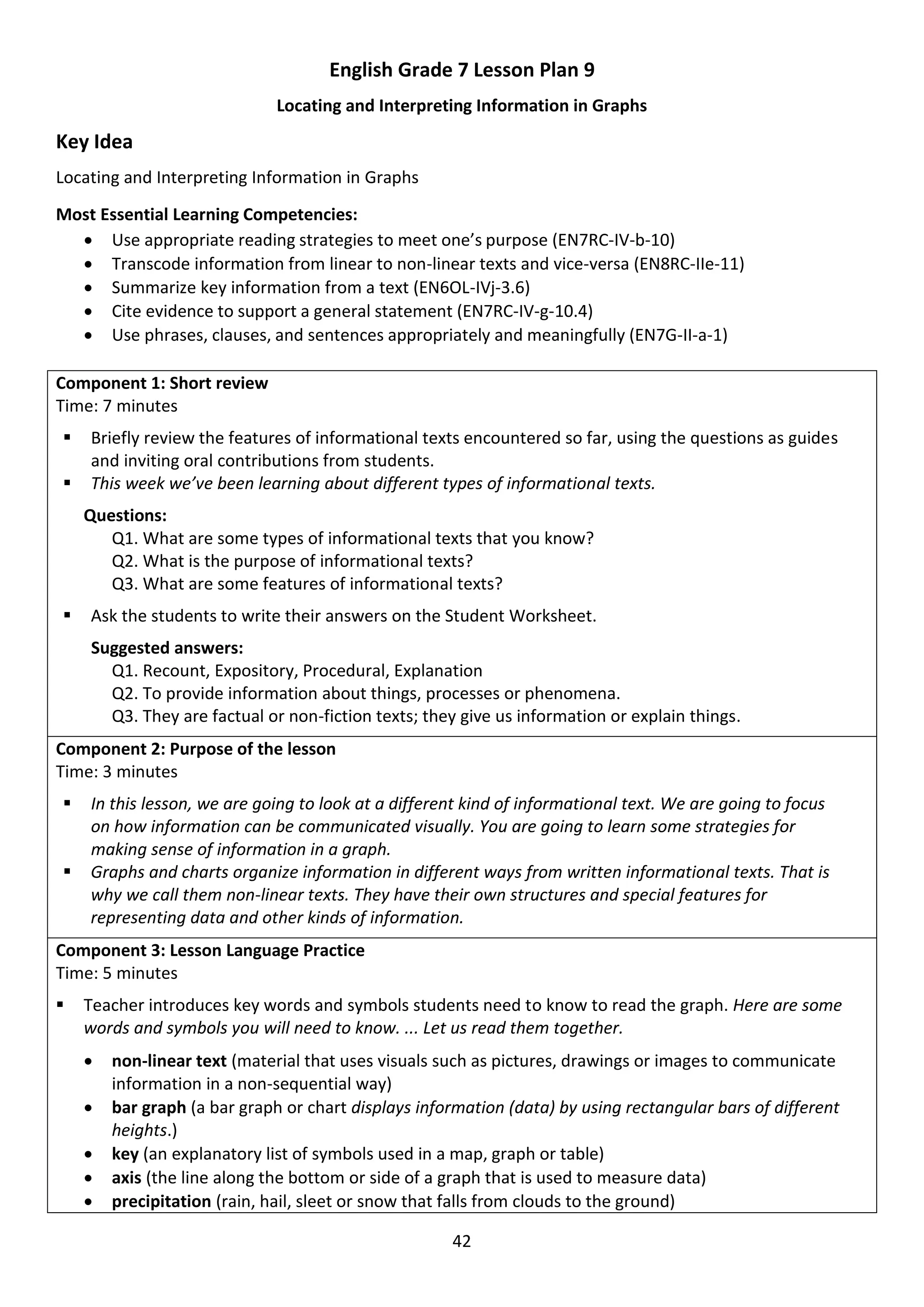 NLC English 7 Consolidation Lesson plan for teacher | PDF