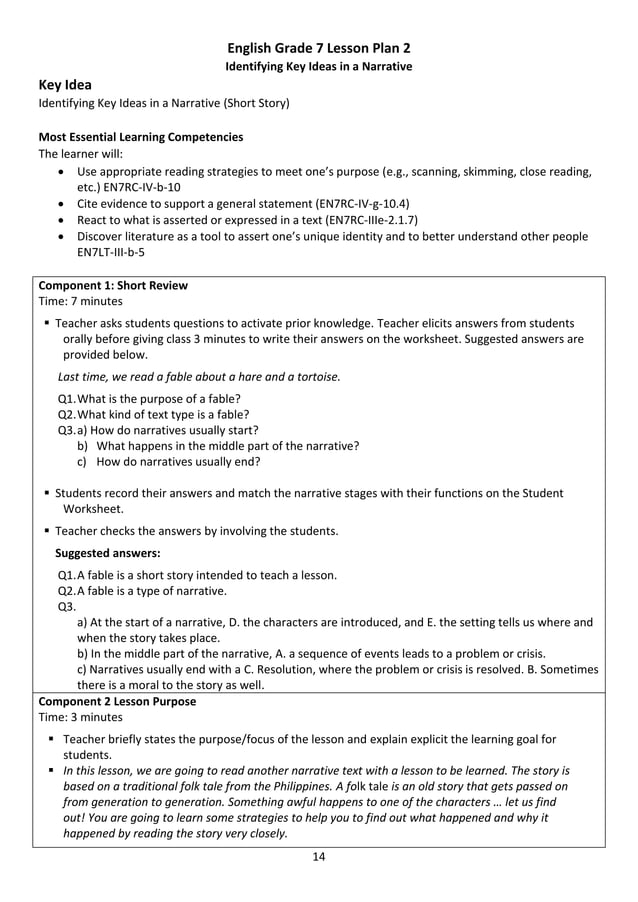 NLC English 7 Consolidation Lesson plan for teacher | PDF