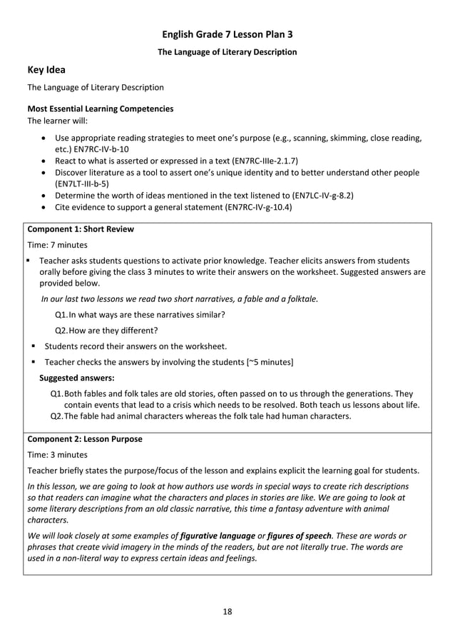 NLC English 7 Consolidation Lesson plan for teacher | PDF
