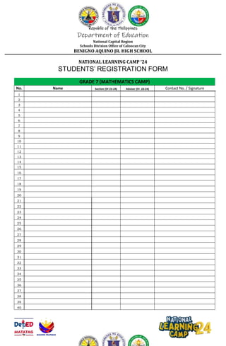National Learning Camp School Registration Form | PDF