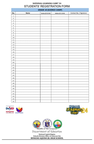 National Learning Camp School Registration Form | DOCX