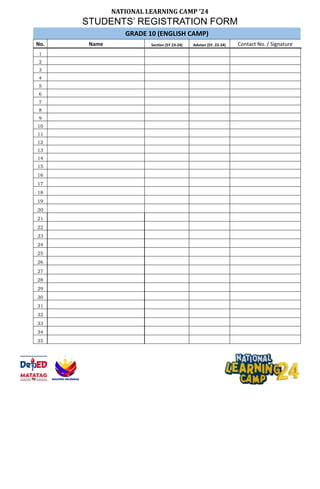 National Learning Camp School Registration Form | DOCX