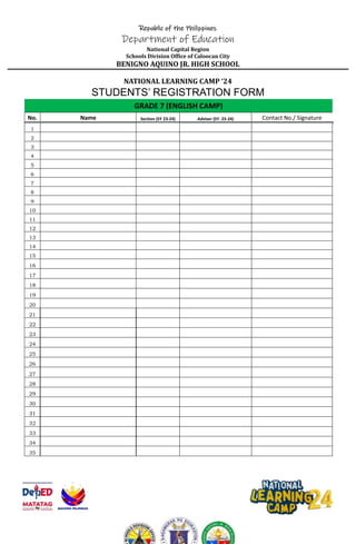 National Learning Camp School Registration Form | PDF