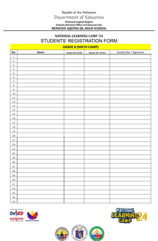 National Learning Camp School Registration Form | DOCX