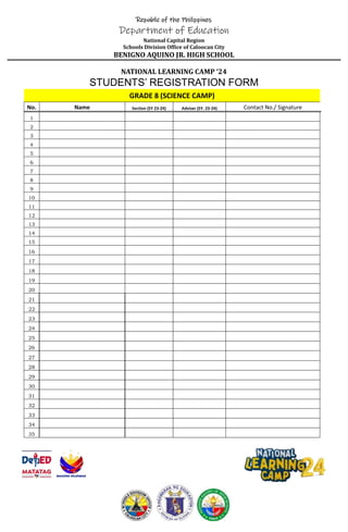 National Learning Camp School Registration Form | PDF