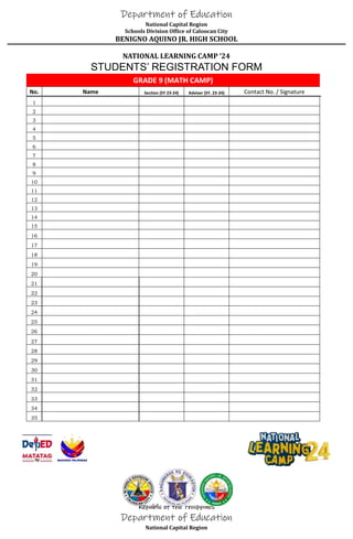 National Learning Camp School Registration Form | PDF