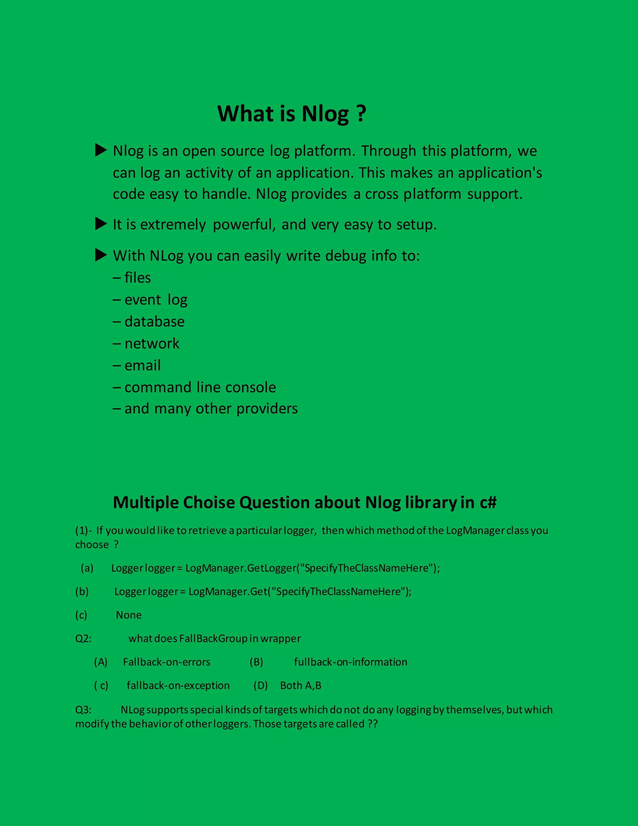 Use of Nlog library in c# | PDF Use of Nlog library in c# | PDF