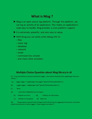 Use of Nlog library in c# | PDF