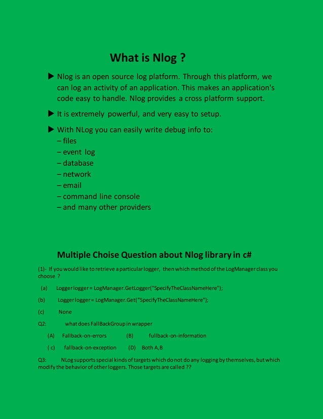 Use of Nlog library in c# | PDF