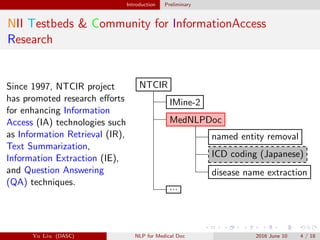 Introduction to NTCIR 2016 MedNLPDoc | PPT