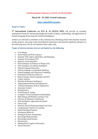 3rd International Conference on NLP & AI (NLPAI 2025) | PDF