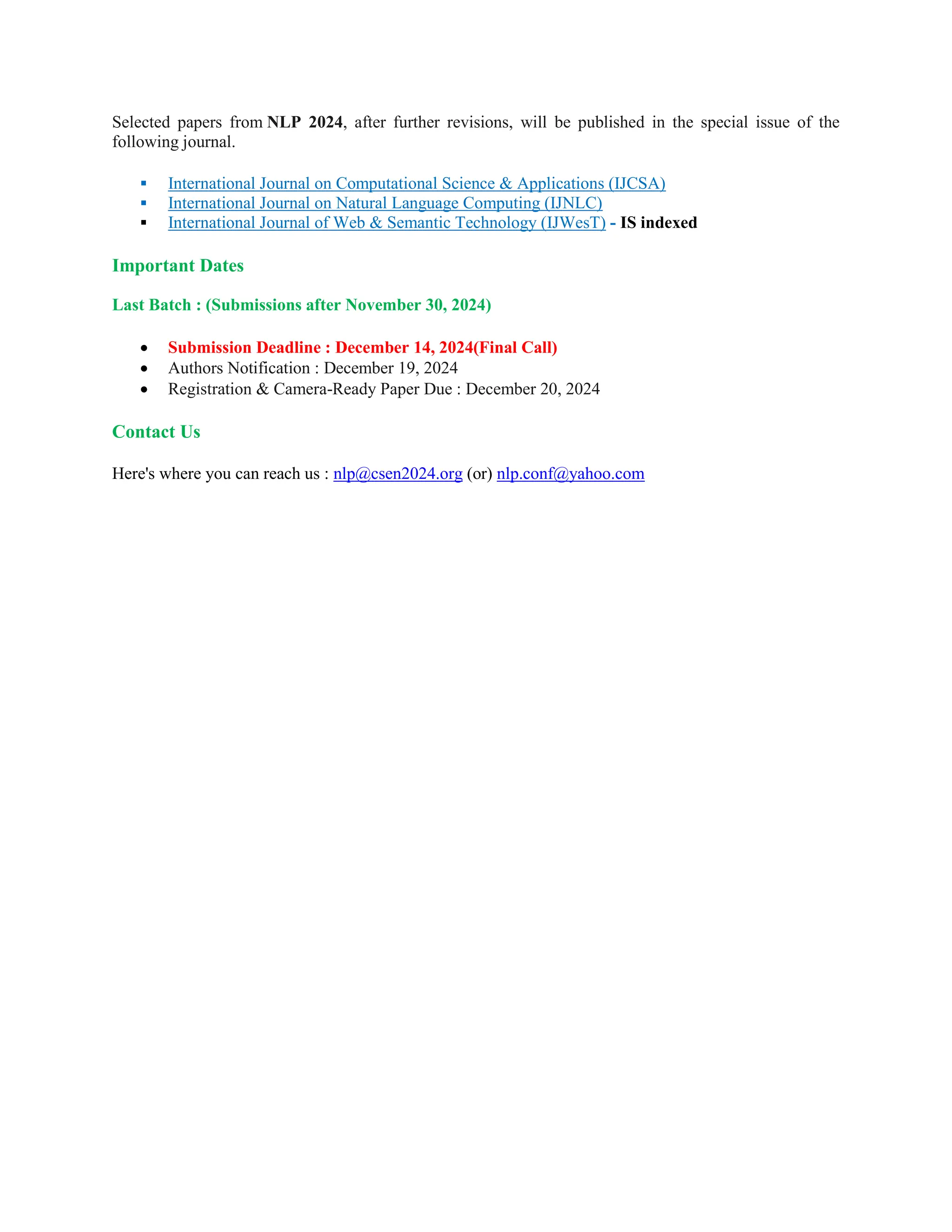 13th International Conference on Natural Language Processing (NLP 2024 ...