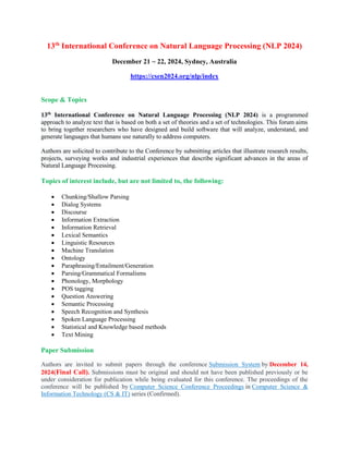 13th International Conference on Natural Language Processing (NLP 2024) | PDF