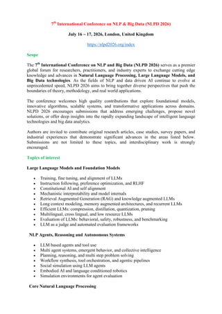 CFP - 7th International Conference on NLP & Big Data (NLPD 2026) | PDF