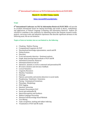 6th International Conference on NLP & Information Retrieval (NLPI 2025) | PDF