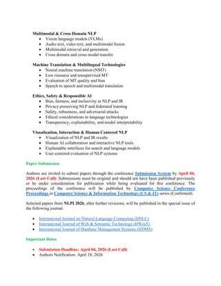 NLP & Information Retrieval Conference 2026 – CFP | PDF