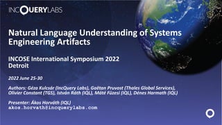 Natural Language Understanding of Systems Engineering Artifacts | PPT