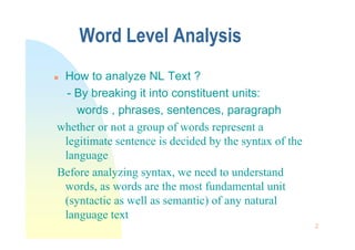 Natural language Processing: Word Level Analysis | PDF