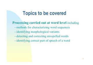 Natural language Processing: Word Level Analysis | PDF