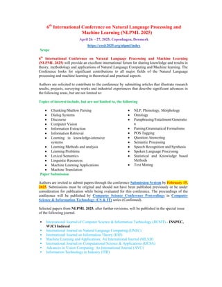 6 th International Conference on Natural Language Processing and Machine Learning (NLPML 2025) | PDF