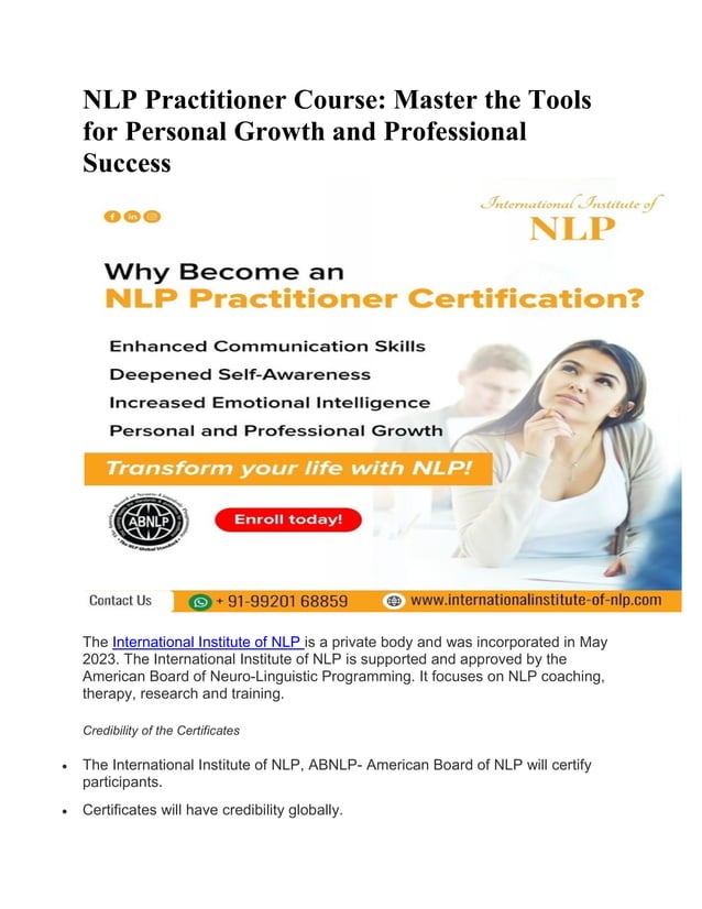 NLP Practitioner Course: Master the Tool | PDF | Free Download