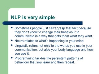 NEURO LINGUISTIC PROGRAMMING BASICS POWERPOINT | PPT