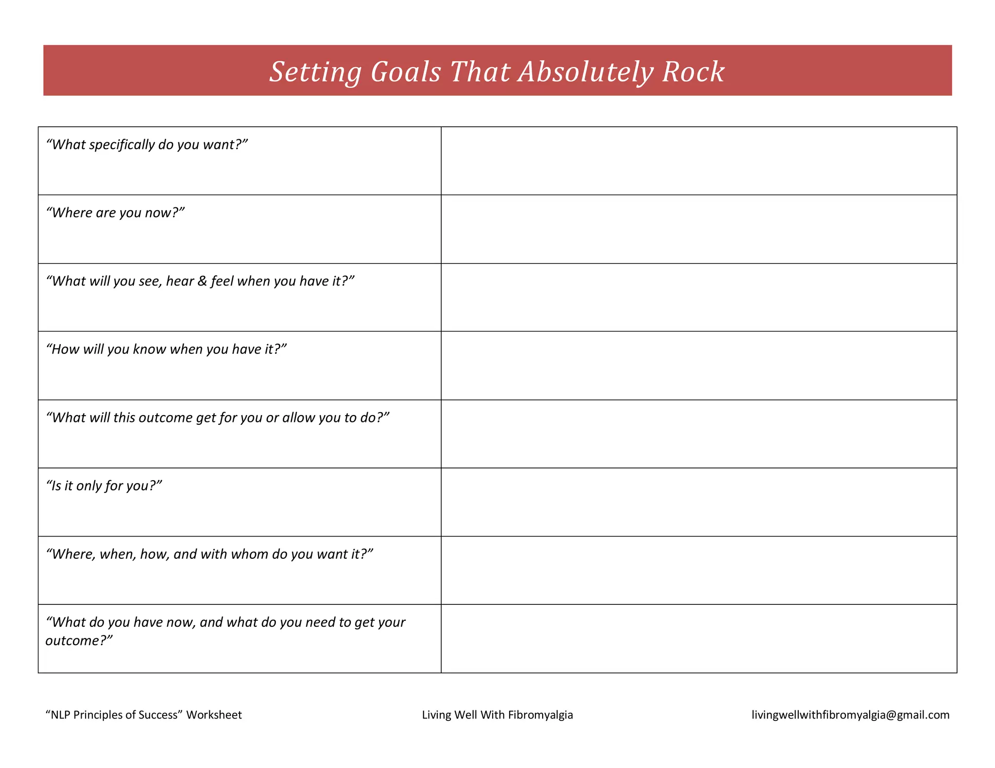 NLP Principles of Success & Fibromyalgia worksheet | PDF