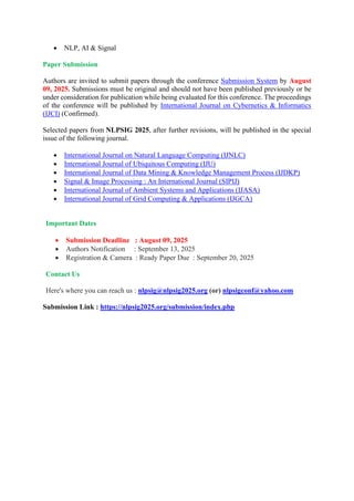 3rd International Conference on NLP & Signal Processing (NLPSIG 2025) | PDF