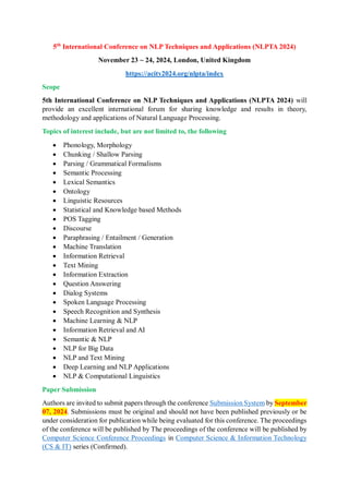 5th International Conference on NLP Techniques and Applications (NLPTA 2024) | PDF | Artificial ...