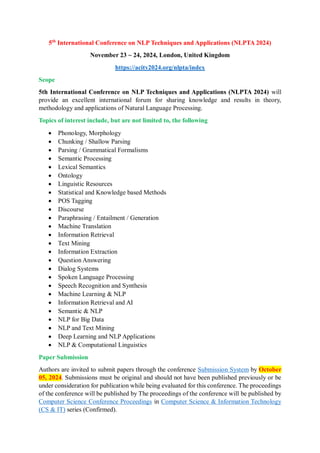5th International Conference on NLP Techniques and Applications (NLPTA 2024) | PDF