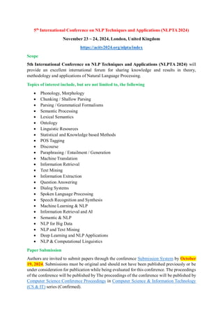 5th International Conference on NLP Techniques and Applications (NLPTA 2024) | PDF